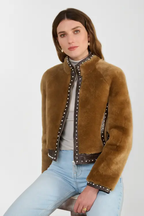 FURNIQ UK Shearling Studded Leather Jacket