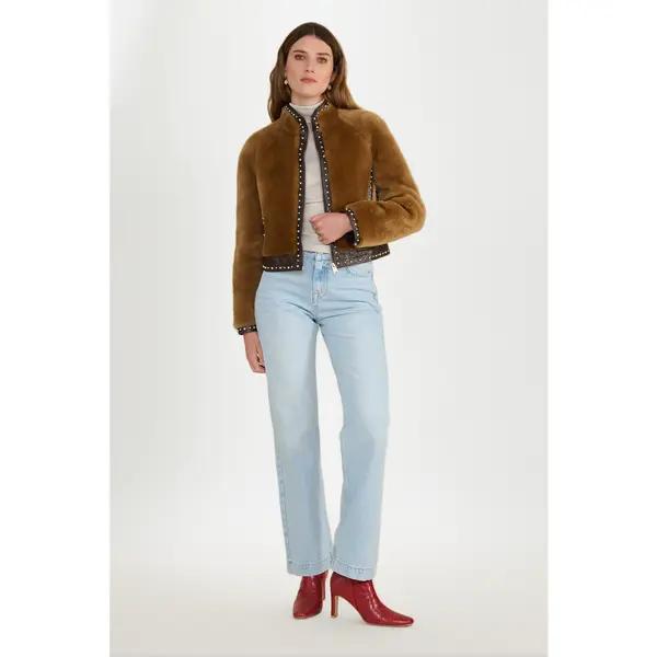 FURNIQ UK Harper Shearling Studded Jacket - Brown