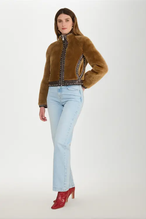 FURNIQ UK Harper Shearling Studded Cropped Jacket