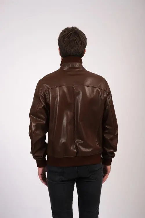 FURNIQ UK Arthur Leather Bomber Jacket - Brown