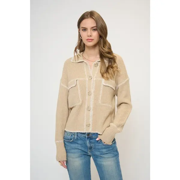Central Park West Maisie Topstitch Sweater Jacket