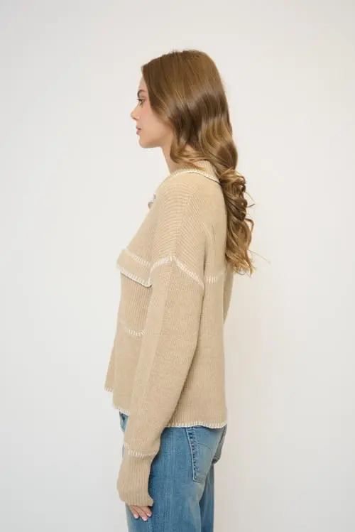 Central Park West Maisie Topstitch Sweater Jacket