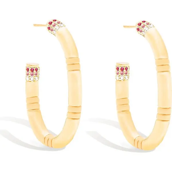 CAMPBELL + CHARLOTTE Crew Oval Hoop Earrings With Pink Sapphire And Diamonds - Diamond/ Sapphire- Gold