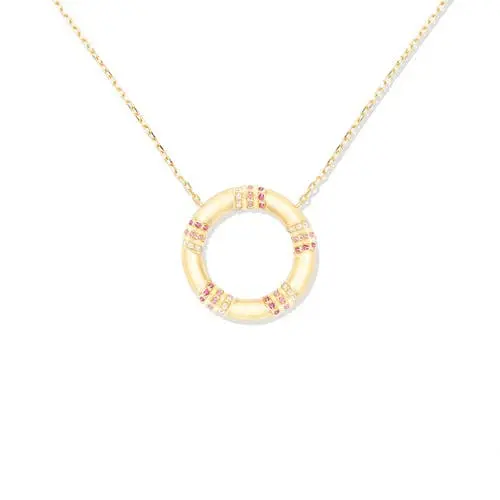 CAMPBELL + CHARLOTTE Pink Sapphire And Diamond Circle Pendant Necklace - Diamond/ Sapphire- Gold