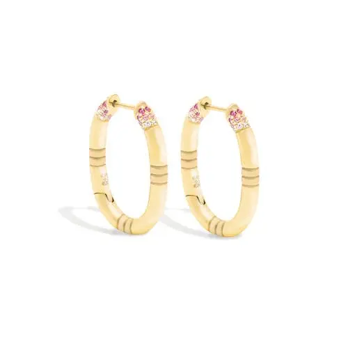 CAMPBELL + CHARLOTTE Crew Oval Hoop Earrings With Pink Sapphire And Diamond - Diamond/ Sapphire- Gold