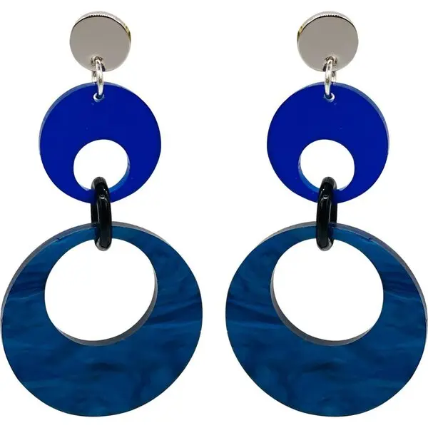 TOOLALLY Swinging Circle Drop Earrings - Dark Blue Swirl & Sapphire