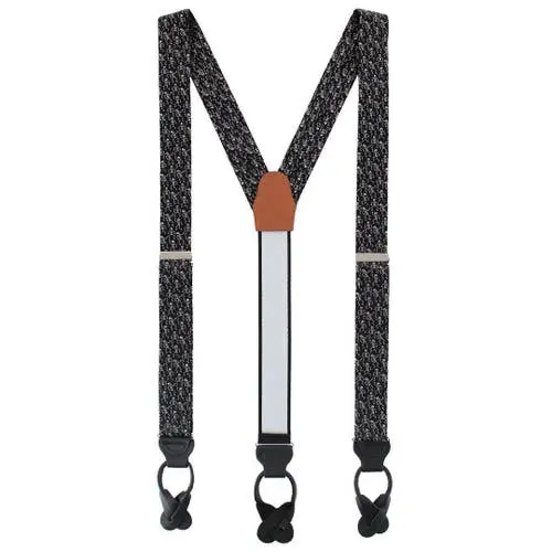 Trafalgar Davy Bones Dancing Skeleton Silk Button End Suspenders - Black
