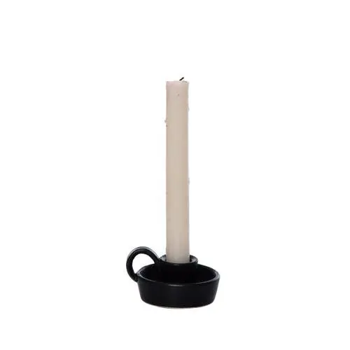 TRANSPAC Dolomite Taper Candle Holder Elegant Ceramic Design - Black