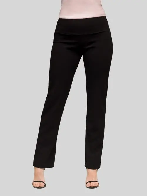 24SEVEN COMFORT APPAREL Petite High-waisted Straight Leg Pants - Black