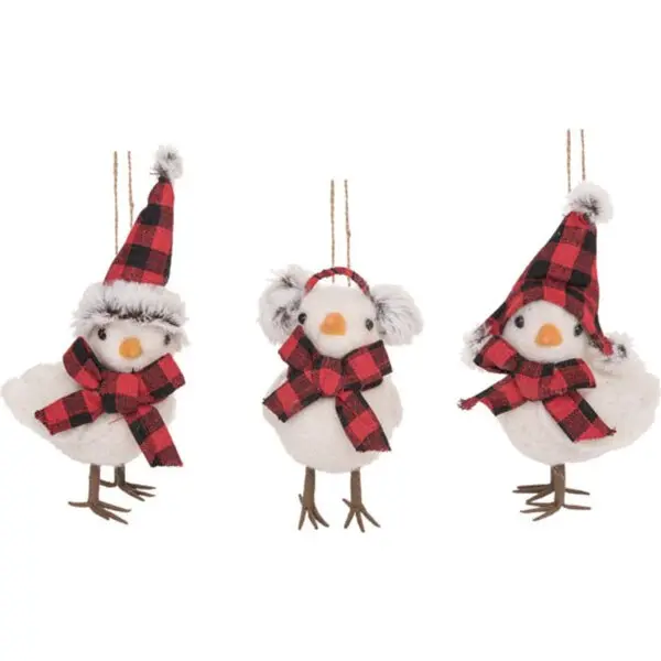 TRANSPAC Felt Plaid Chick Ornaments Set Of Christmas Home Decorations - Multicolored