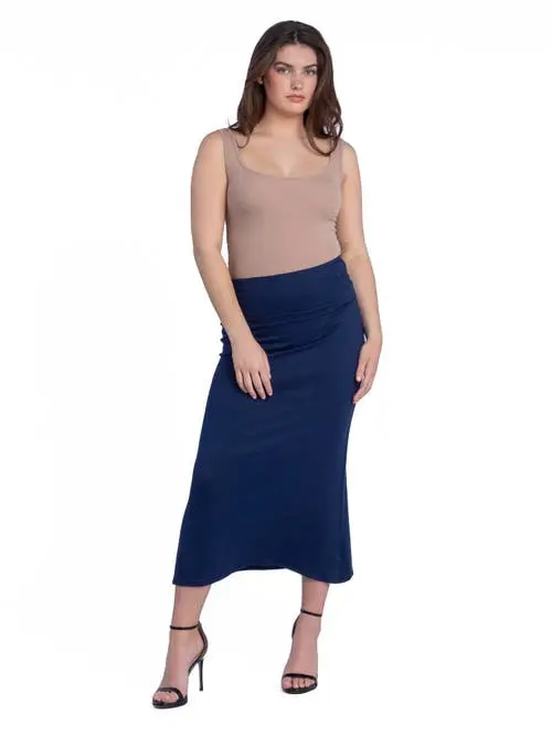 24SEVEN COMFORT APPAREL Petite Foldover Maxi Skirt - Navy