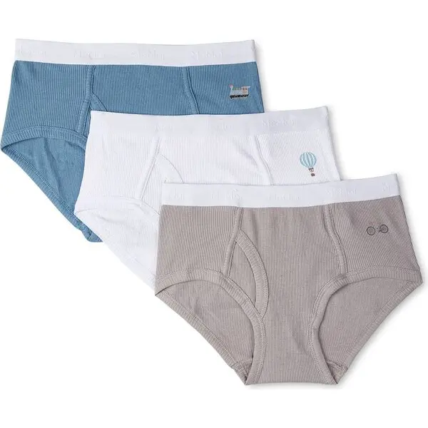 MEMOI 3 Pair Pack On The Move Ribbed Briefs - Gray White Blue