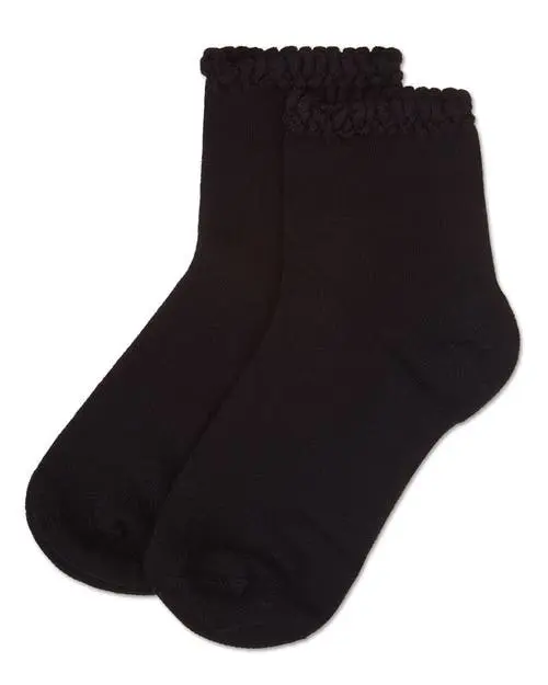 MEMOI Bubble Stitch Welt Anklet Socks - Black