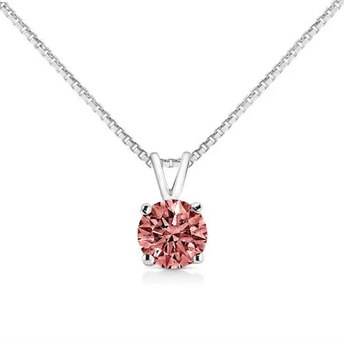 HAUS OF BRILLIANCE 10k White Gold 0.50 Ctw Lab Grown Diamond Solitaire Pendant Necklace - Pink Diamond
