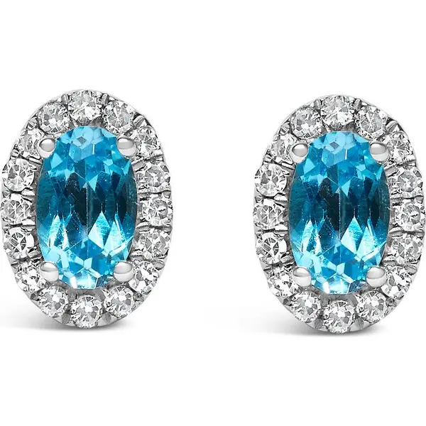 HAUS OF BRILLIANCE 10k White Gold Birthstone And Diamond Halo Stud Earrings - Blue Topaz
