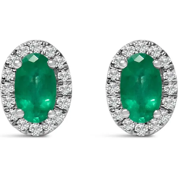 HAUS OF BRILLIANCE 10k White Gold Birthstone And Diamond Halo Stud Earrings - Green Emerald