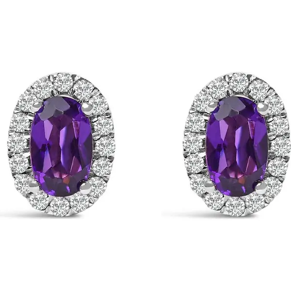 HAUS OF BRILLIANCE 10k White Gold Birthstone And Diamond Halo Stud Earrings - Purple Amethyst