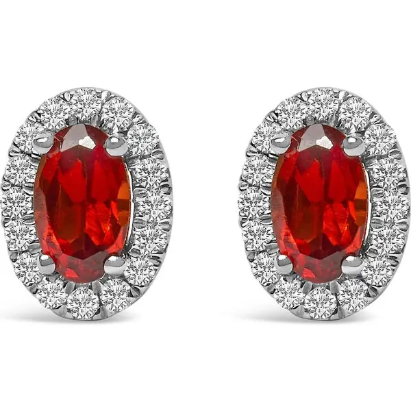 HAUS OF BRILLIANCE 10k White Gold Birthstone And Diamond Halo Stud Earrings - Red Garnet