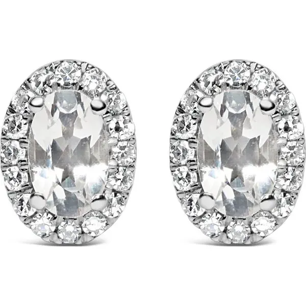 HAUS OF BRILLIANCE 10k White Gold Birthstone And Diamond Halo Stud Earrings - White Topaz