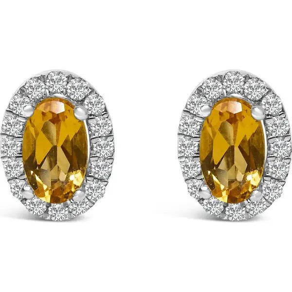 HAUS OF BRILLIANCE 10k White Gold Birthstone And Diamond Halo Stud Earrings - Yellow Citrine