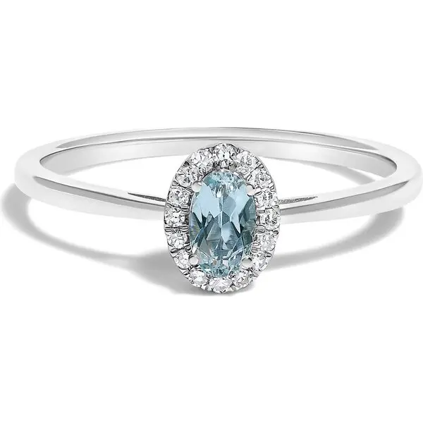 HAUS OF BRILLIANCE 10k White Gold Oval Gemstone And Diamond Accent Halo Ring - Blue Aquamarine
