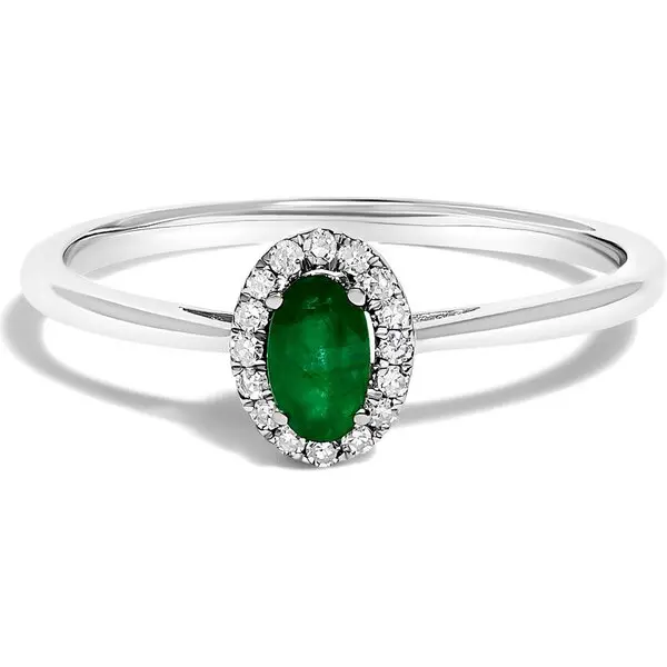 HAUS OF BRILLIANCE 10k White Gold Oval Gemstone And Diamond Accent Halo Ring - Green Emerald