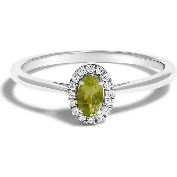 HAUS OF BRILLIANCE 10k White Gold Oval Gemstone And Diamond Accent Halo Ring - Green Peridot