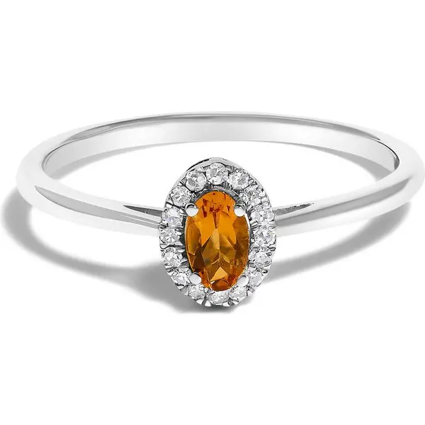 HAUS OF BRILLIANCE 10k White Gold Oval Gemstone And Diamond Accent Halo Ring - Orange Citrine