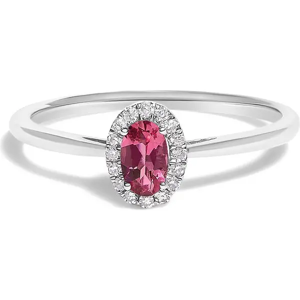 HAUS OF BRILLIANCE 10k White Gold Oval Gemstone And Diamond Accent Halo Ring - Pink Tourmaline