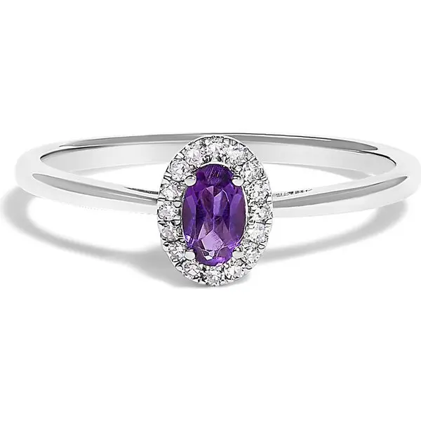 HAUS OF BRILLIANCE 10k White Gold Oval Gemstone And Diamond Accent Halo Ring - Purple Amethyst