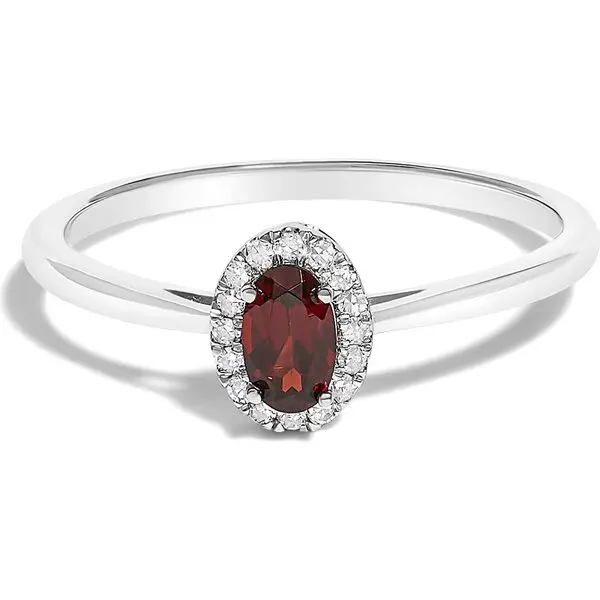 HAUS OF BRILLIANCE 10k White Gold Oval Gemstone And Diamond Accent Halo Ring - Red Garnet