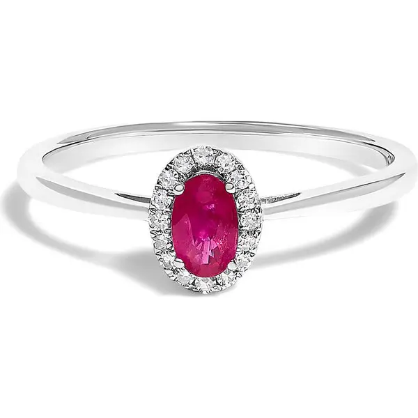 HAUS OF BRILLIANCE 10k White Gold Oval Gemstone And Diamond Accent Halo Ring - Red Ruby