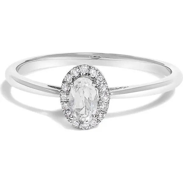 HAUS OF BRILLIANCE 10k White Gold Oval Gemstone And Diamond Accent Halo Ring - White Topaz