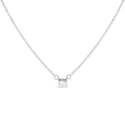 HAUS OF BRILLIANCE 14k Gold 1/4 Cttw Lab Grown Oval Solitaire Diamond East West Pendant Necklace - White