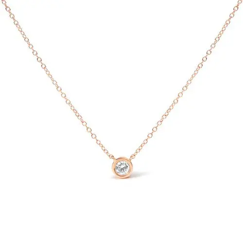 HAUS OF BRILLIANCE 10k Gold 1/10 Cttw Diamond Solitaire Pendant Necklace - Rose