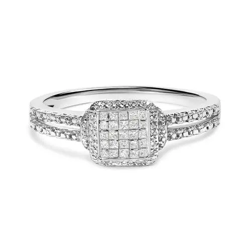 HAUS OF BRILLIANCE Silver 1/4 Cttw Princess-cut Diamond Ring - White