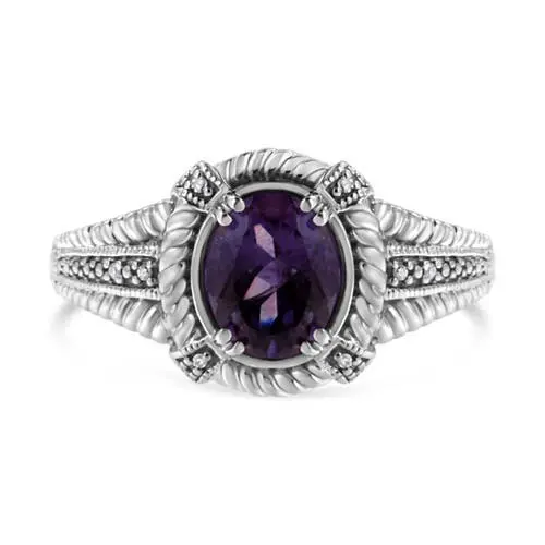 HAUS OF BRILLIANCE Silver Amethyst And Diamond Ring - White