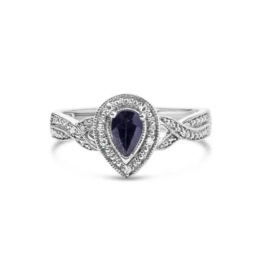 HAUS OF BRILLIANCE Silver Sapphire Gemstone Fashion Halo Ring - White