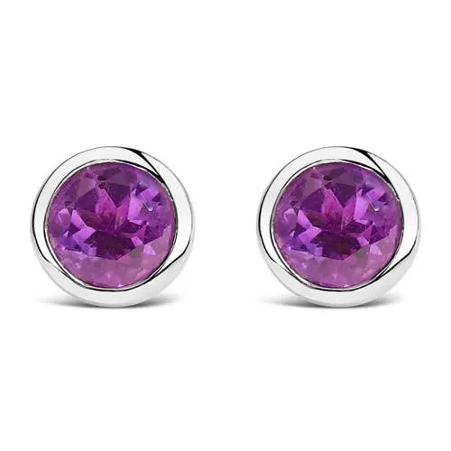 HAUS OF BRILLIANCE 925 Sterling Silver Gemstone Stud Earrings - Purple Amethyst