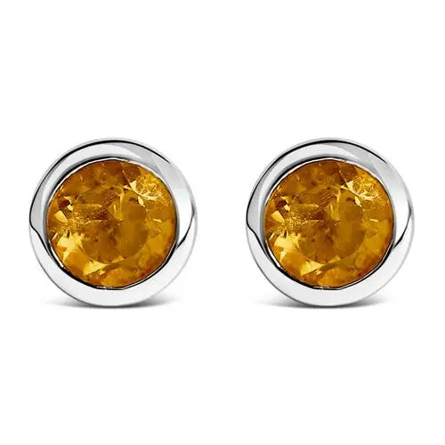 HAUS OF BRILLIANCE 925 Sterling Silver Gemstone Stud Earrings - Yellow Citrine