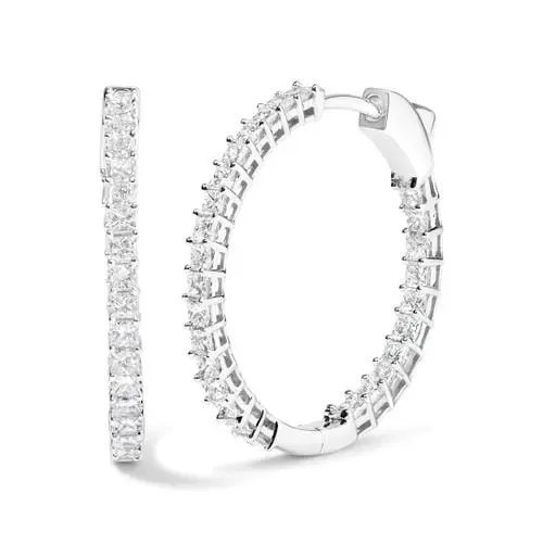 HAUS OF BRILLIANCE 14k Gold 3.0 Cttw Princess Cut Diamond Hoop Earrings - White