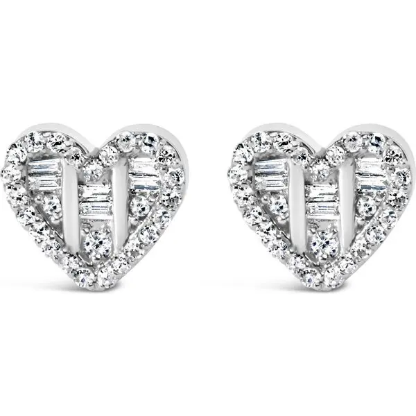 HAUS OF BRILLIANCE Silver Diamond Heart Stud Earrings - White