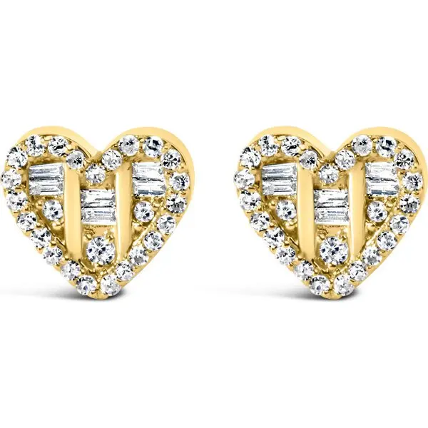 HAUS OF BRILLIANCE Silver Diamond Heart Stud Earrings - Yellow