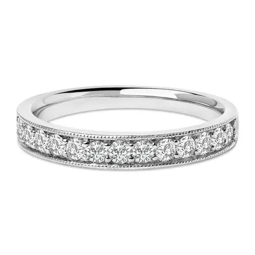 HAUS OF BRILLIANCE 14k Gold 1/2 Cttw Round Diamond Milgrain Wedding Band - White