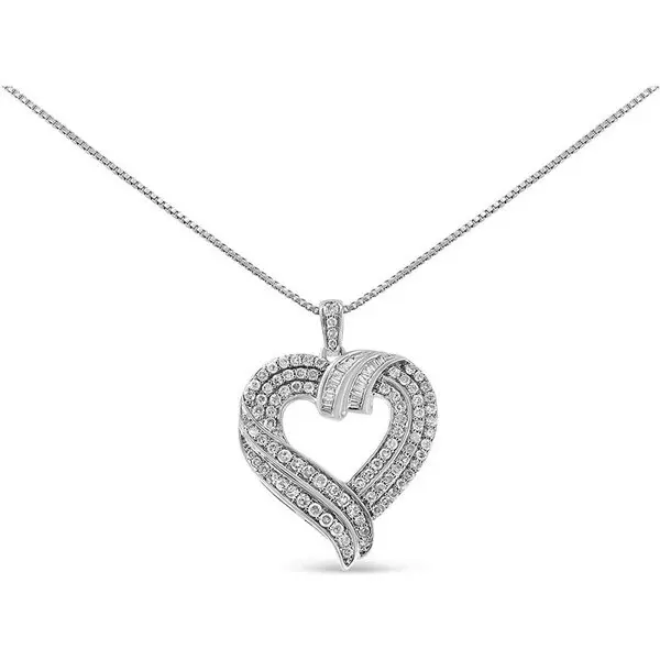 HAUS OF BRILLIANCE 1.00 Cttw Baguette Diamond Heart Pendant Necklace - White
