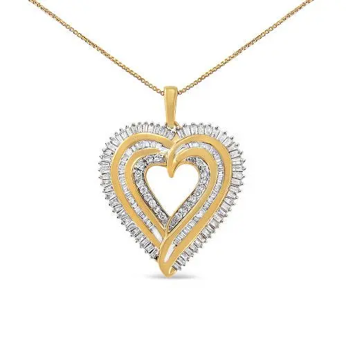 HAUS OF BRILLIANCE Silver 1 1/2 Cttw Baguette Diamond Composite Heart 18 Inch Pendant Necklace - Yellowwhite