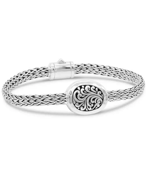 DEVATA Bali Filigree Dragon Bone Chain Bracelet - Silver
