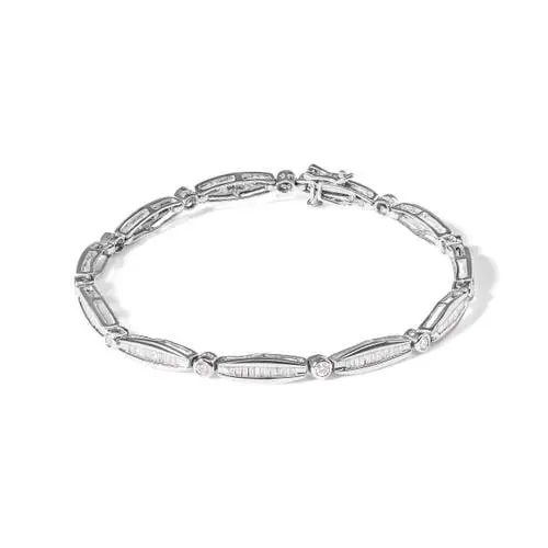 HAUS OF BRILLIANCE 14k Gold 1-1/2 Cttw Diamond Bezel And Tapered Link 7" Tennis Bracelet - White