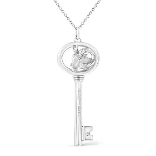 HAUS OF BRILLIANCE 925 Sterling Silver Diamond Accent Zodiac Key Pendant Necklace - Aries