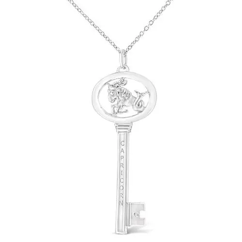 HAUS OF BRILLIANCE 925 Sterling Silver Diamond Accent Zodiac Key Pendant Necklace - Capricorn